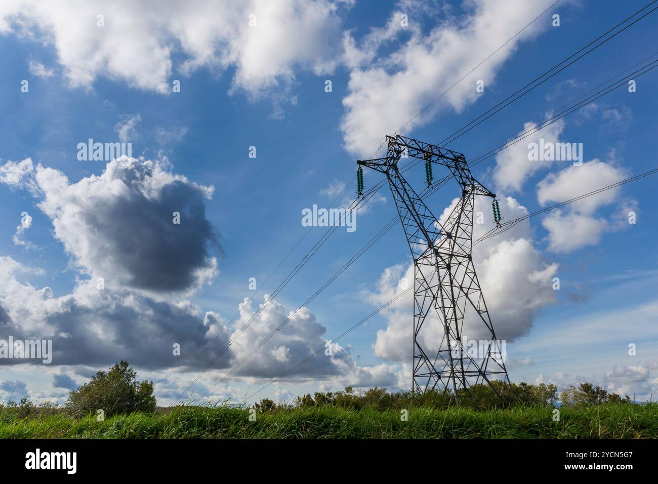 High voltage pylon in the French countryside. High voltage electric ...