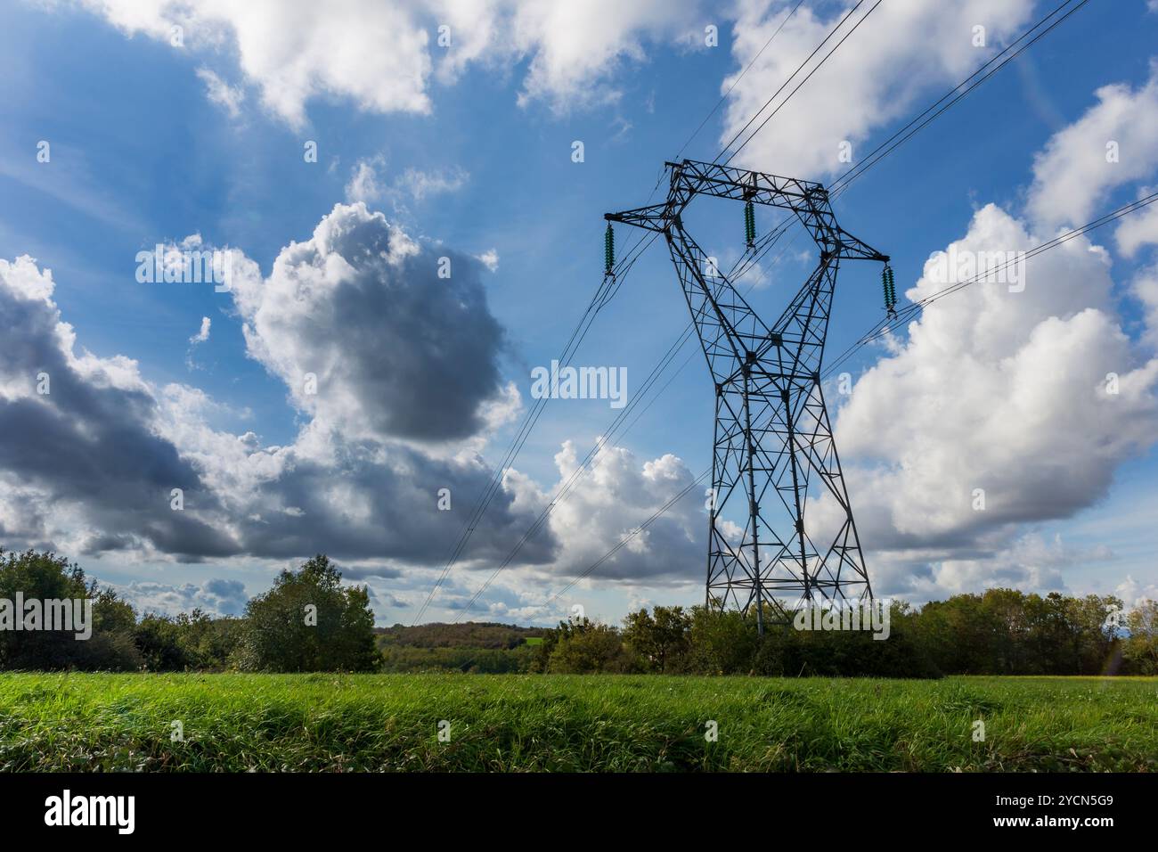 High voltage pylon in the French countryside. High voltage electric ...