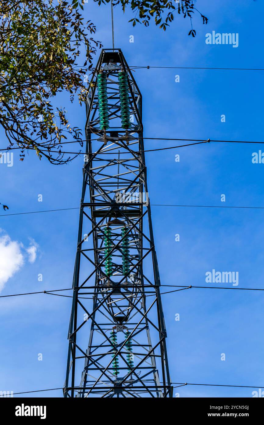 High voltage pylon in the French countryside. High voltage electric ...