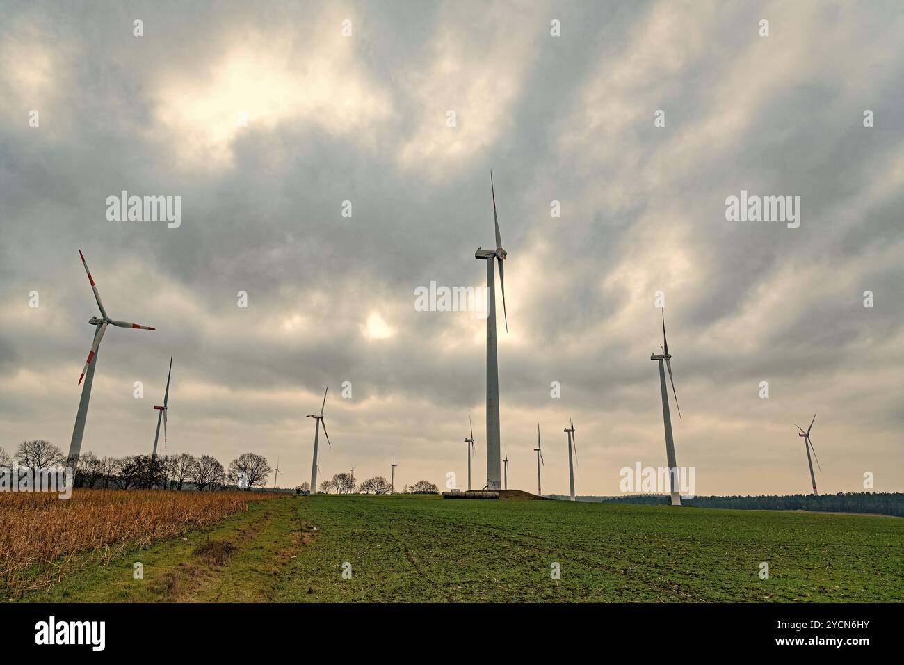 Wind mill for renewable electric energy production. Windmill in a rural ...