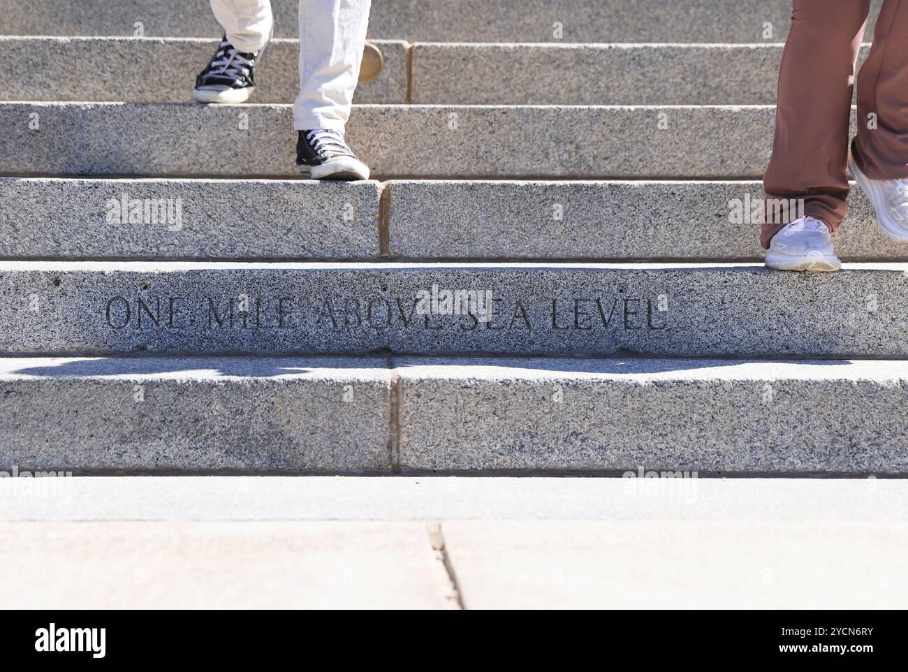 The One Mile High step at the Colorado State Capitol, in Denver, the ...