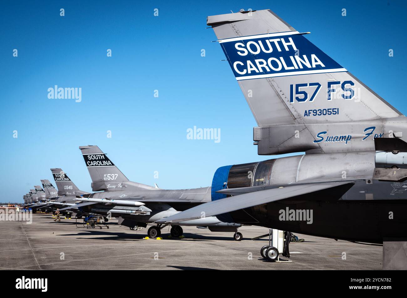 U.S. Air Force F-16 Fighting Falcon fighter jets assigned to the 157th ...