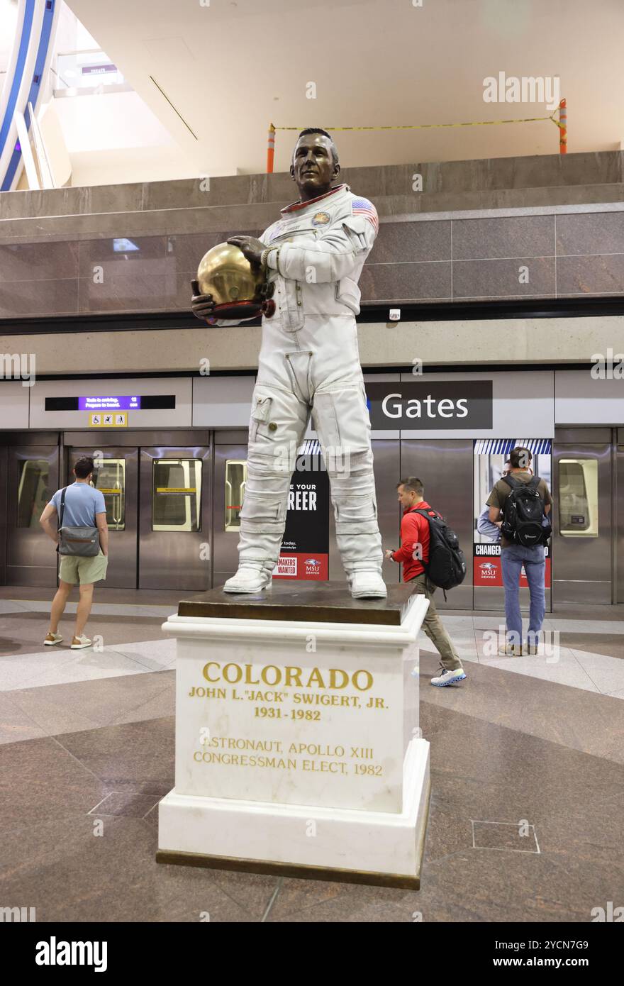 Statue of John L "Jack" Swigert, Jr, astronaut Apollo XIII, in Denver ...