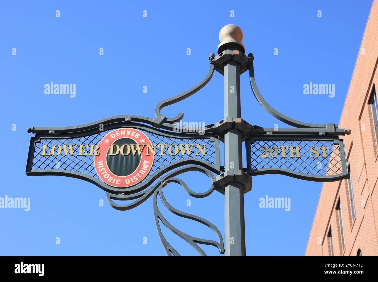 Street sign for Lower Downtown, LoDo, in the Denver Historic District ...