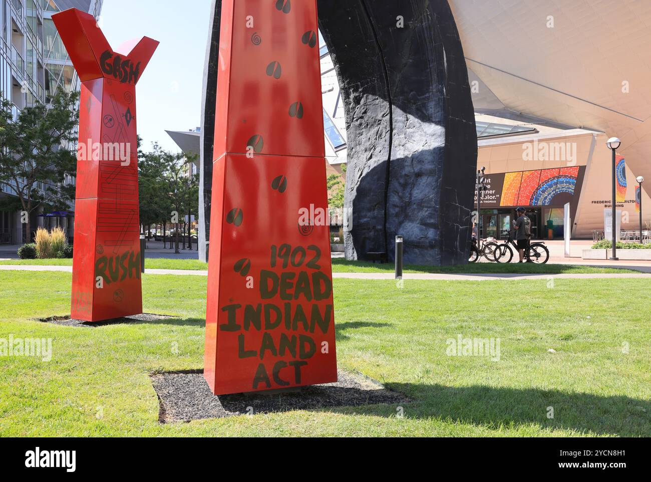 Wheel art installation by Edgar Heap of Birds outside the Denver Art ...