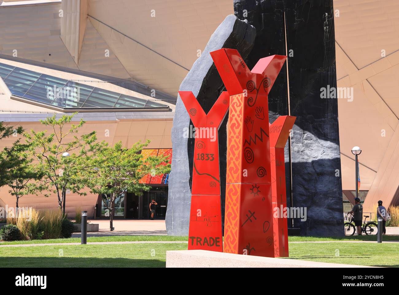 Wheel art installation by Edgar Heap of Birds outside the Denver Art ...