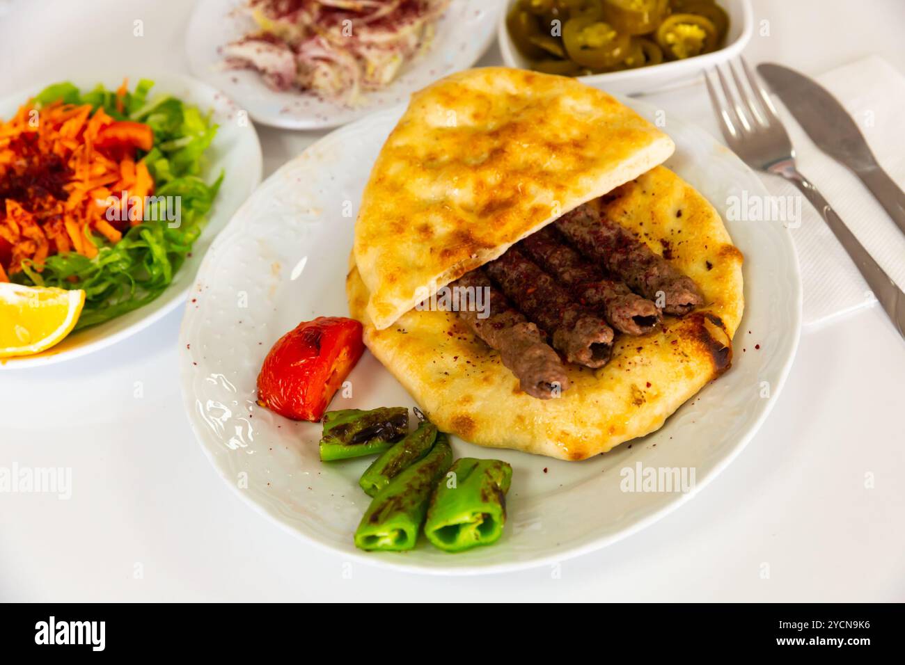 A traditional Turkish dish called Shish Kefte (Isparta sis Kofte Stock ...