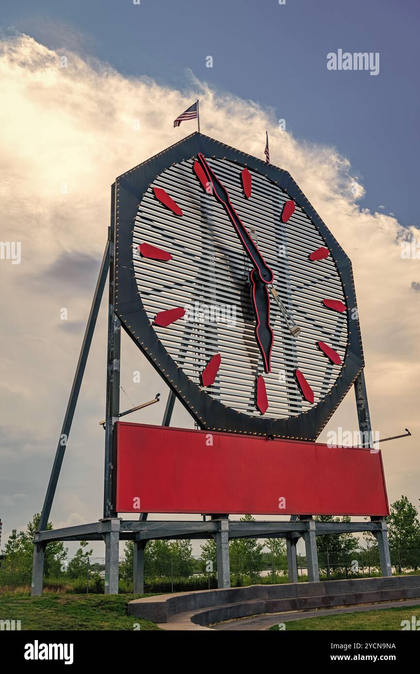 Big clock monument outdoor. Clock statue showing time. Structure of big ...