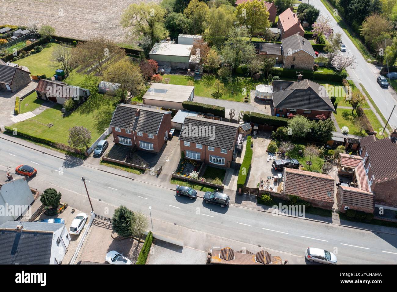 Aerial drone photo of the village of West Cowick in Goole in the East ...