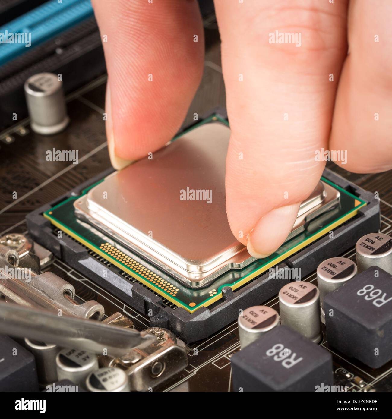 Modern processor and motherboard Stock Photo - Alamy