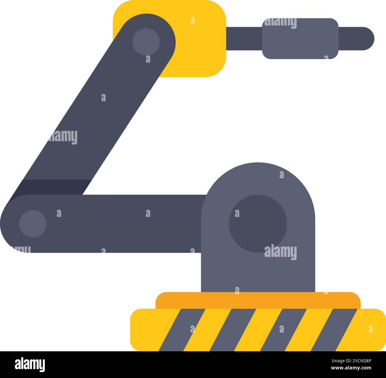 Industrial robot arm manipulator picking up object with hydraulic clamp on factory floor Stock ...