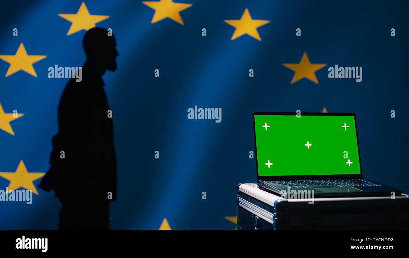 European Union using radar system on green screen laptop to detect ...