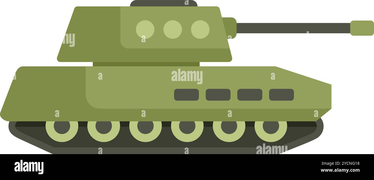 Green military tank pointing its gun barrel, right side view, isolated ...