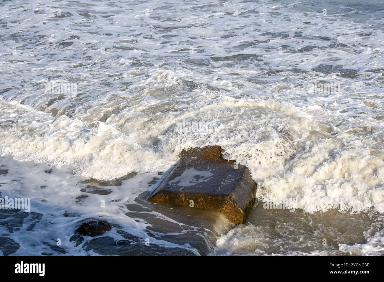 Concrete sewer pipes in the ocean leading to marine outfall into the ...