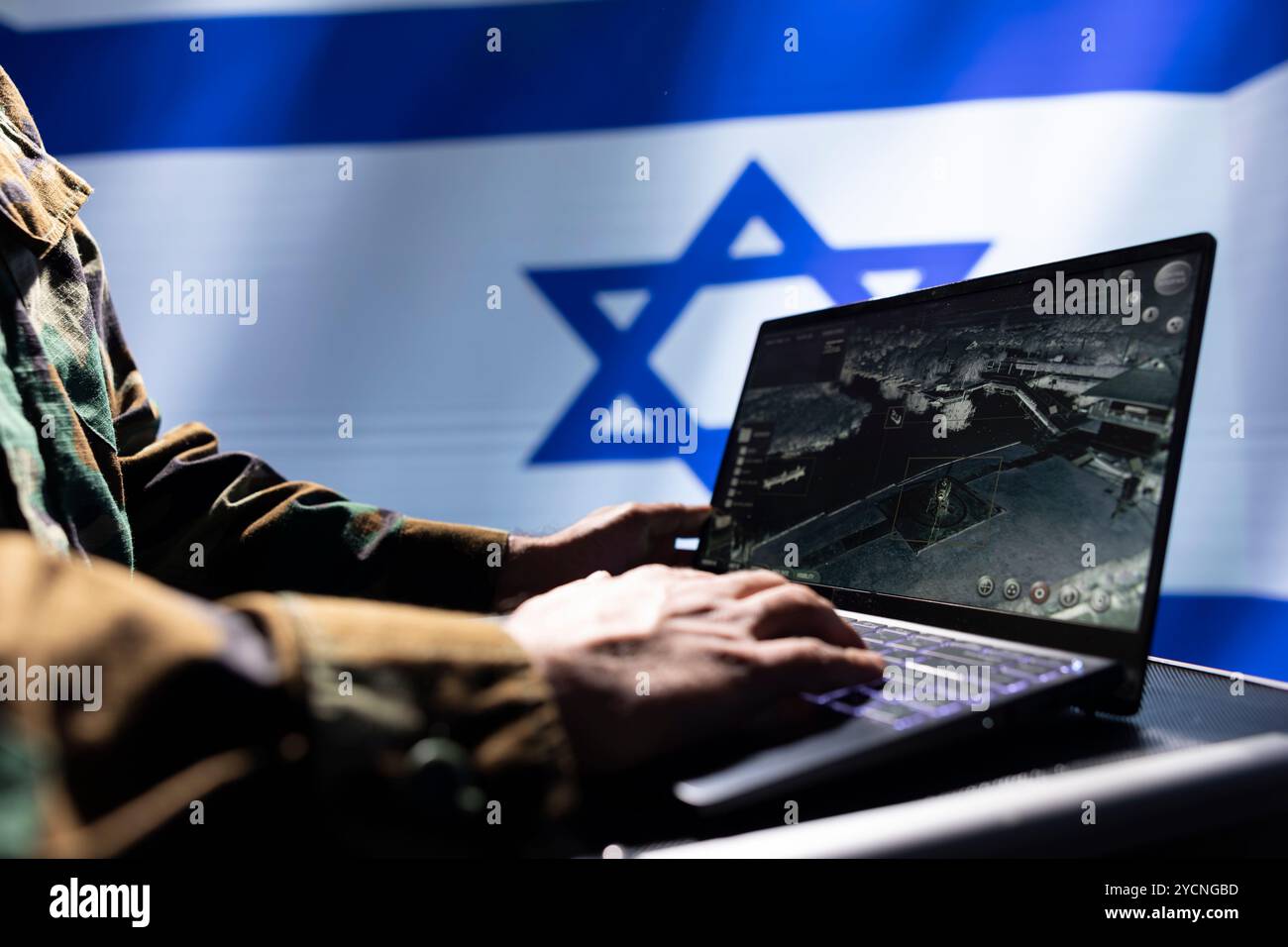 IDF military operative uses laptop to analyze surveillance data ...