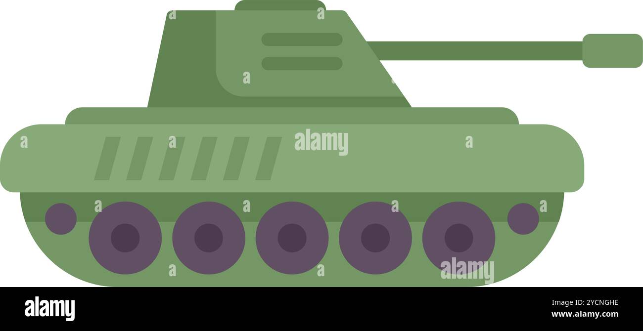 Classic military tank driving along, side view, flat vector ...
