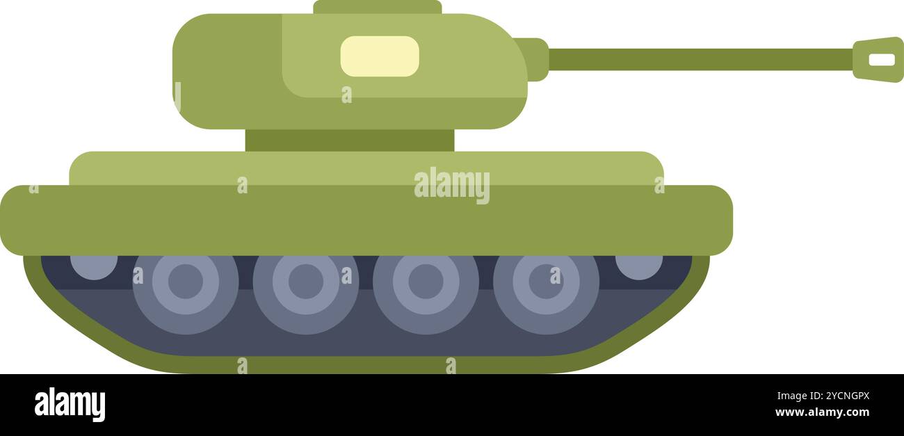 Green heavy military tank is pointing its cannon to the right side of ...