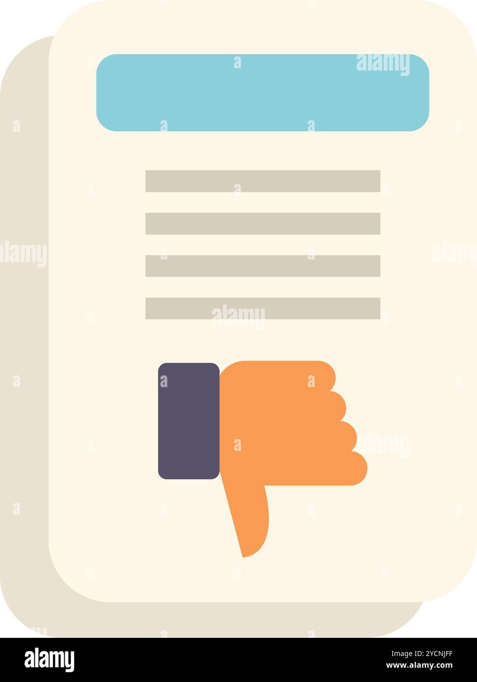 Disapproving hand gesture on a document representing negative feedback ...