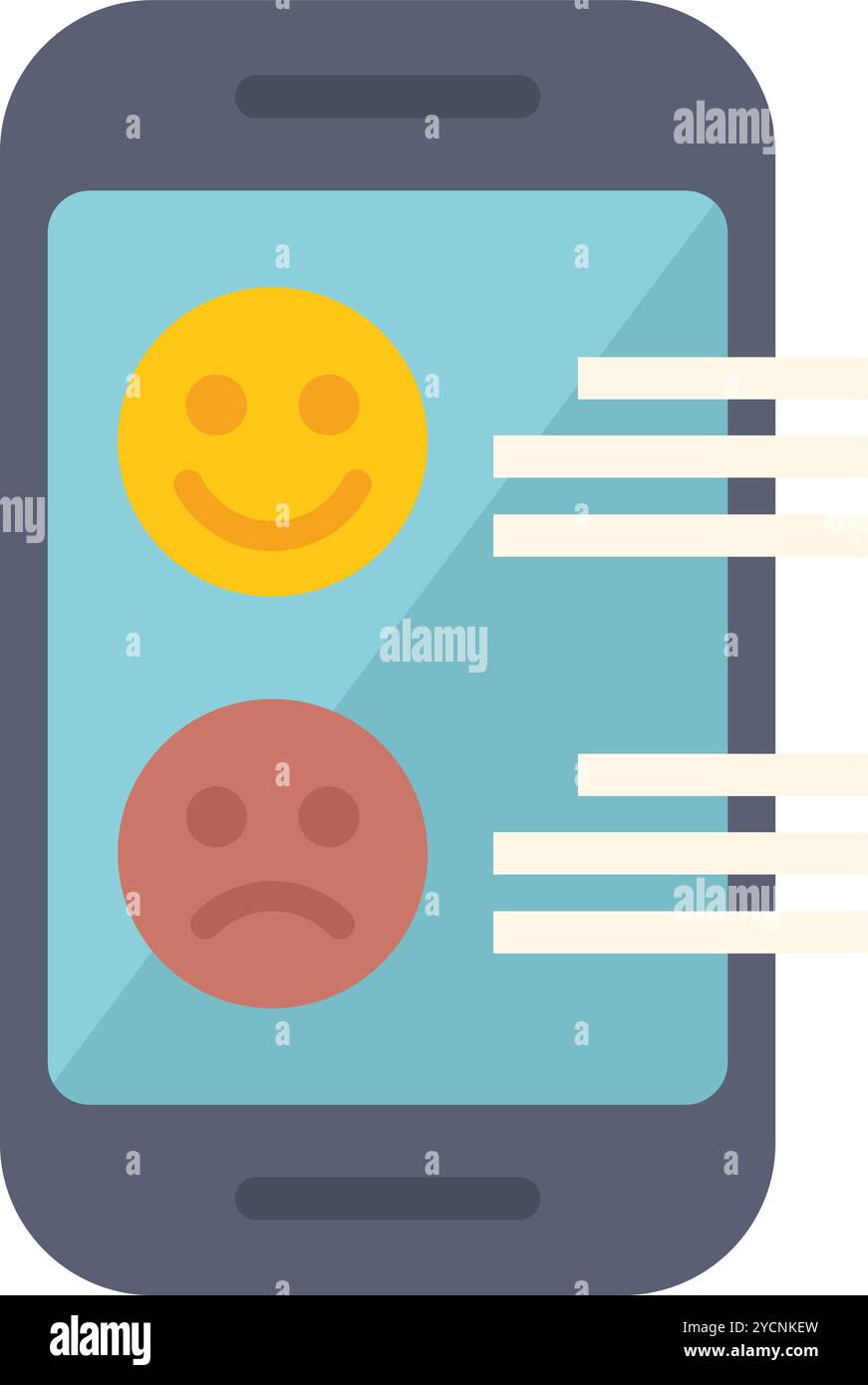 Smartphone showing customer feedback with positive and negative emoji ...