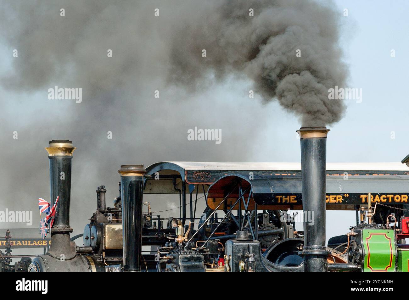 Smoke pouring from the funnels of steam engines on display at the ...
