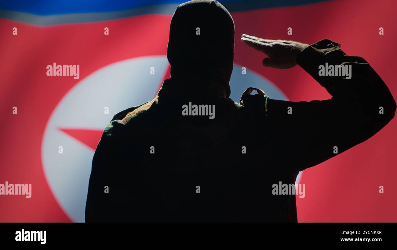 Secret intelligence agent doing saluting hand gesture towards North ...