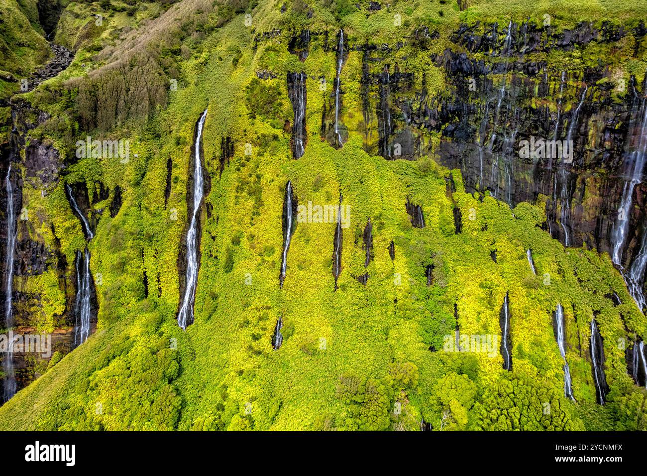 Azores scenic aerial drone landscape, Flores island. Iconic lagoon with ...