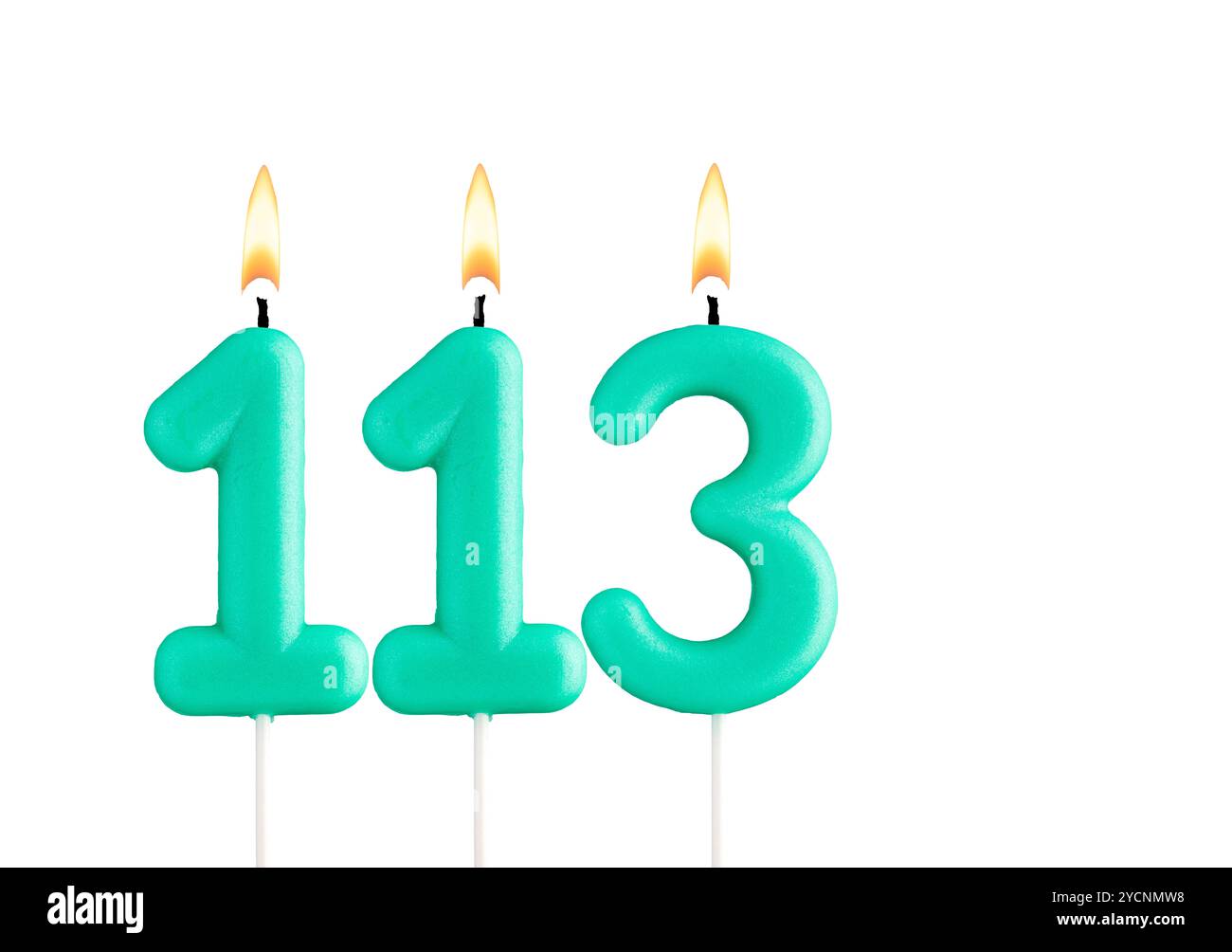 Green birthday candle on white background - Candle number 113 Stock ...