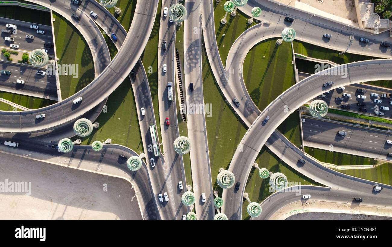 Riyadh City Saudi Arabia , Drone view of busy motorway The Green Field ...