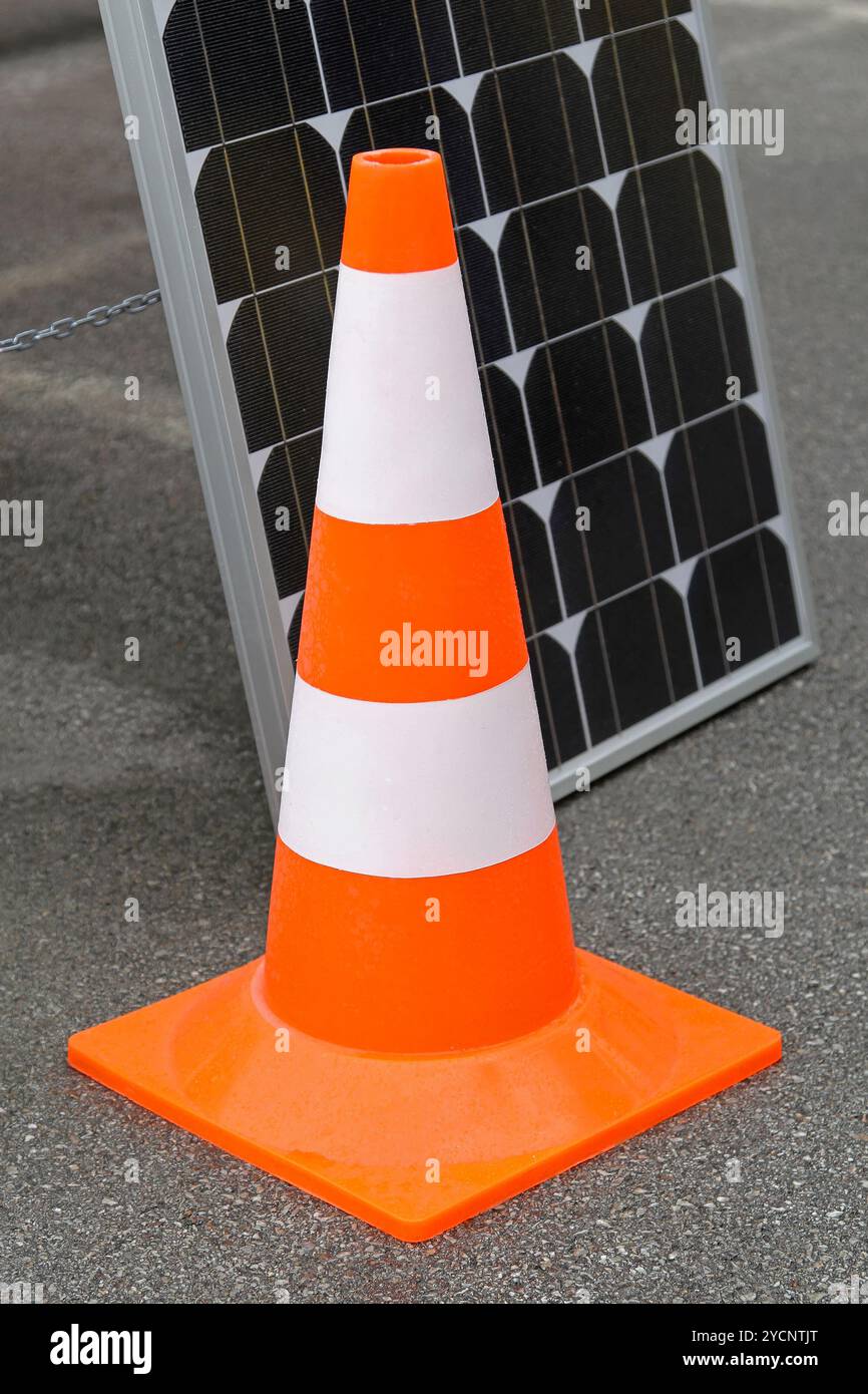 Solar panel installation and safety cone Stock Photo - Alamy