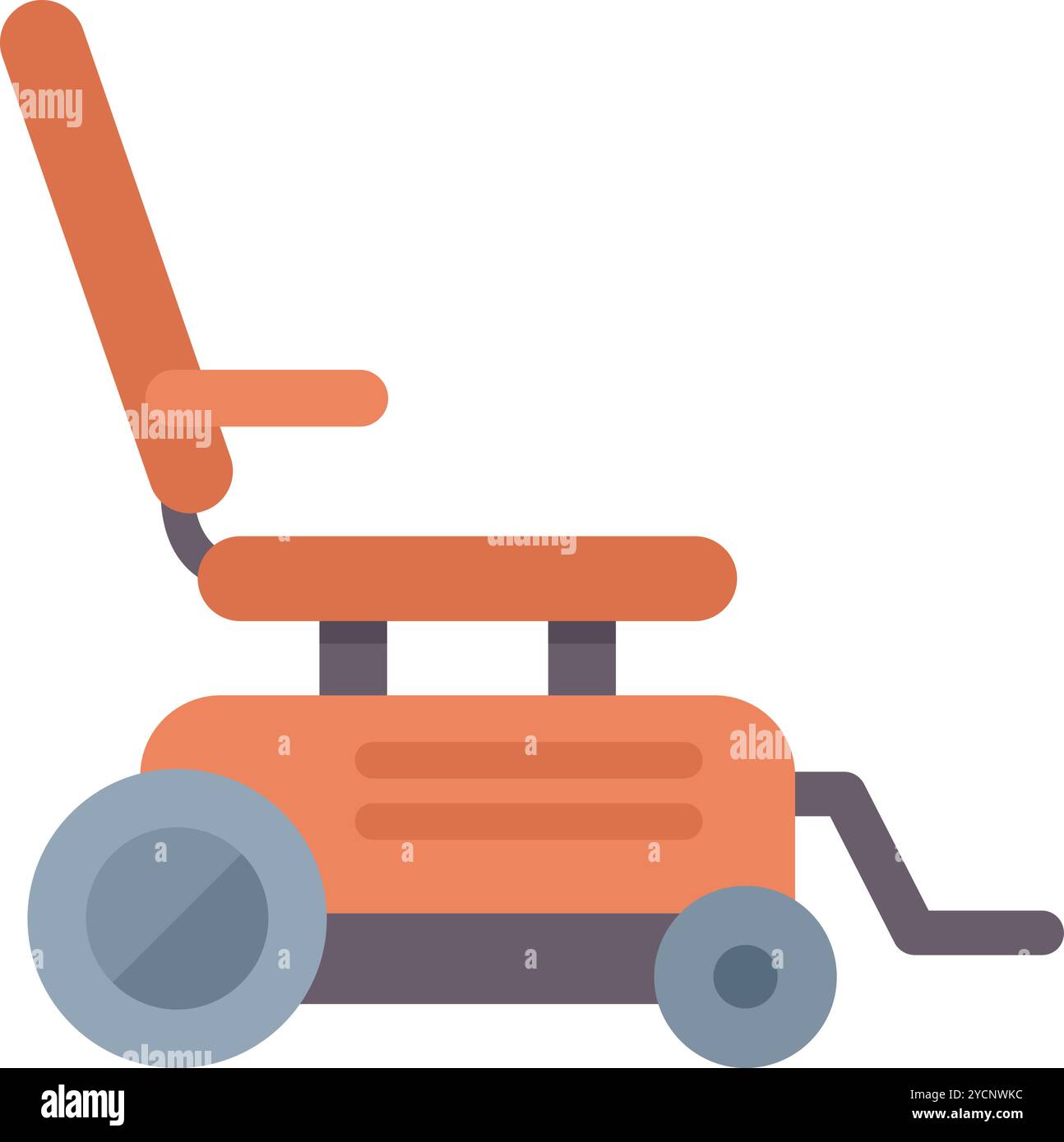 Orange electric wheelchair is shown, representing mobility assistance ...