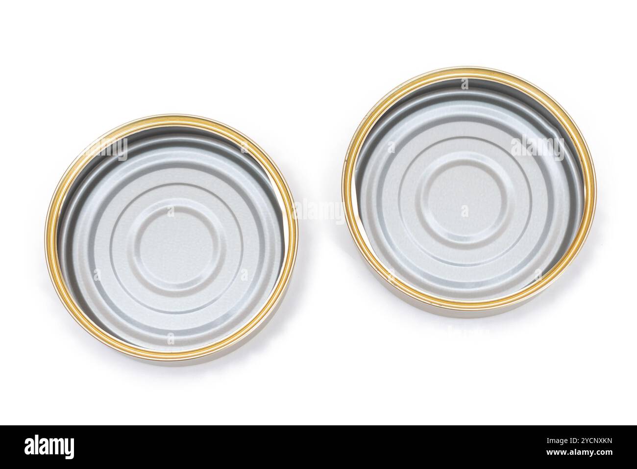 Two Opened Empty Tin Cans Isolated on White Background. Clean Used ...