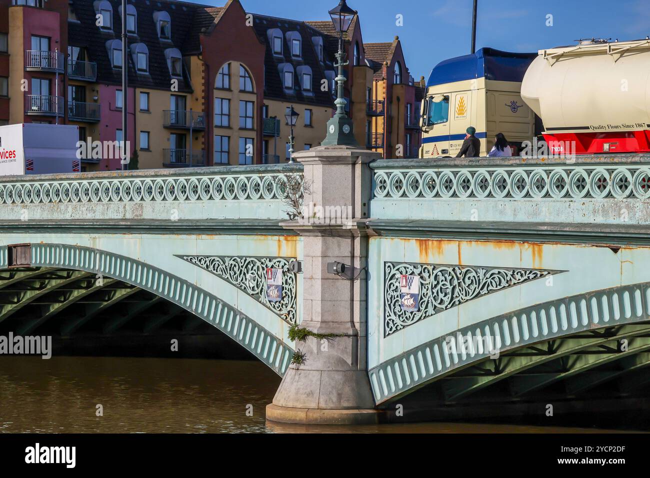Victorian Bridge structure River Lagan Belfast. Pedestrians and ...
