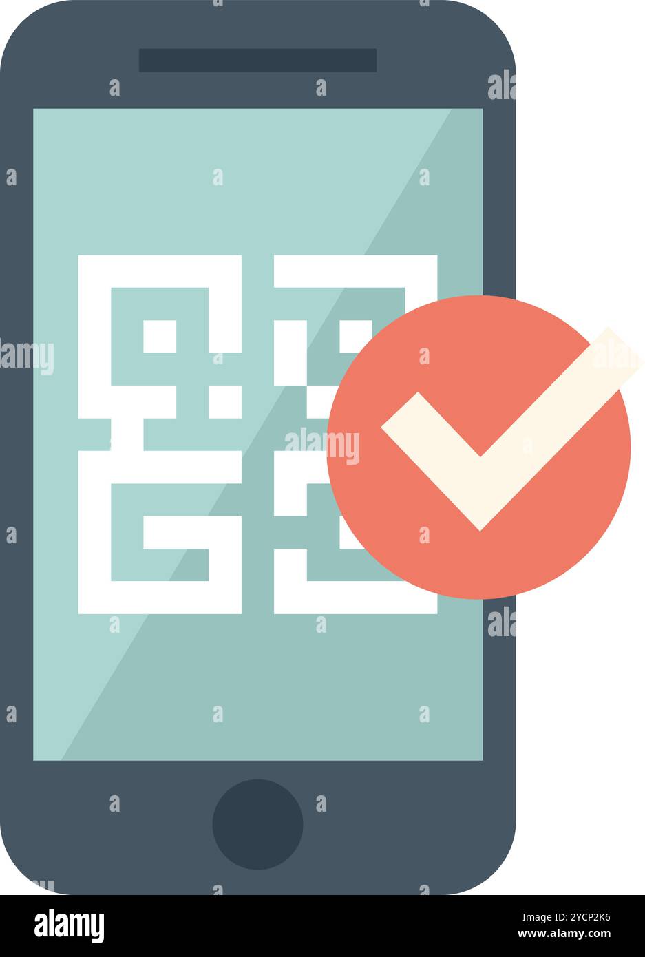 Smartphone is scanning a qr code with a checkmark symbol indicating a ...