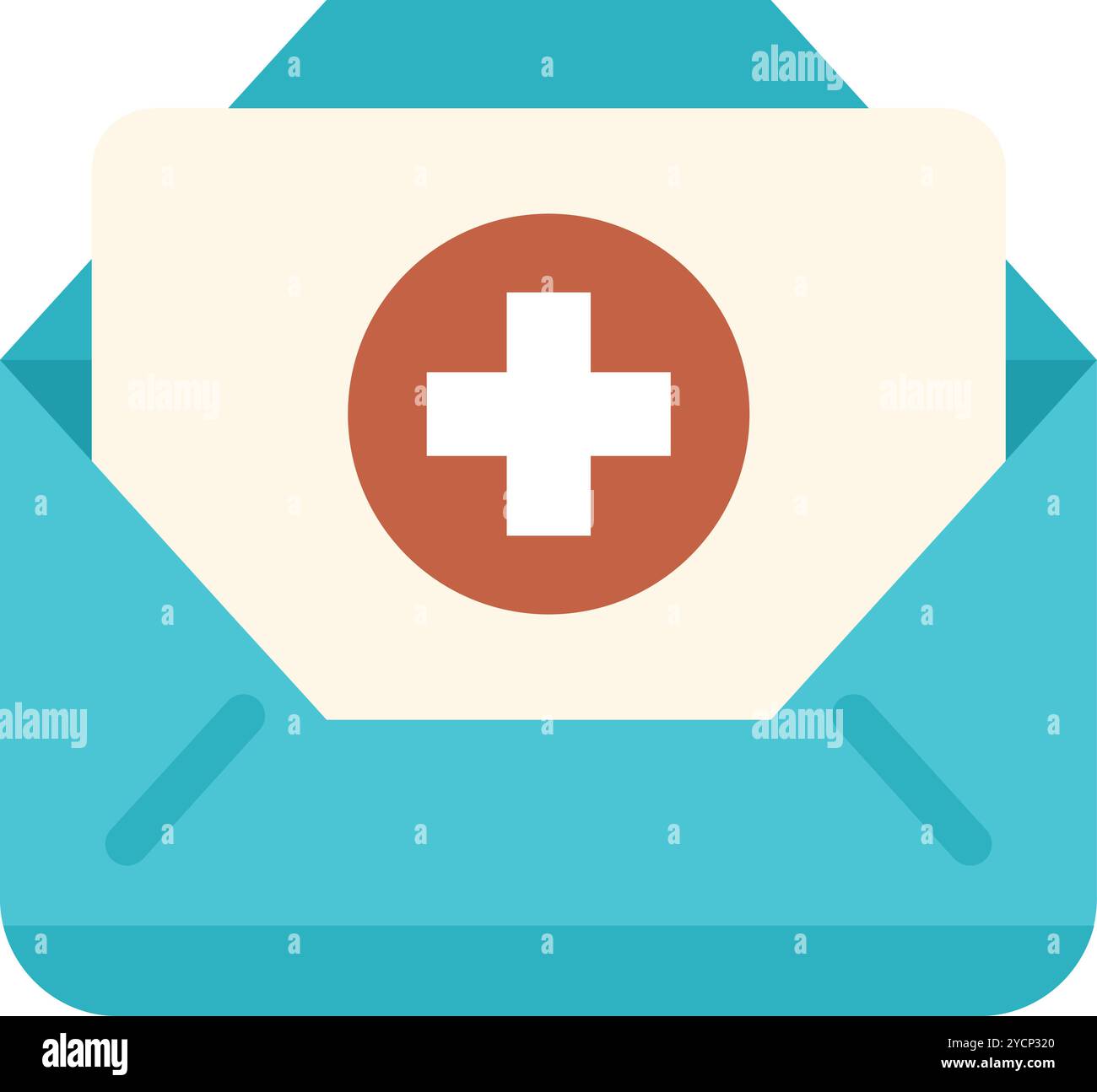 Open blue envelope with a medical cross on a letter, representing ...