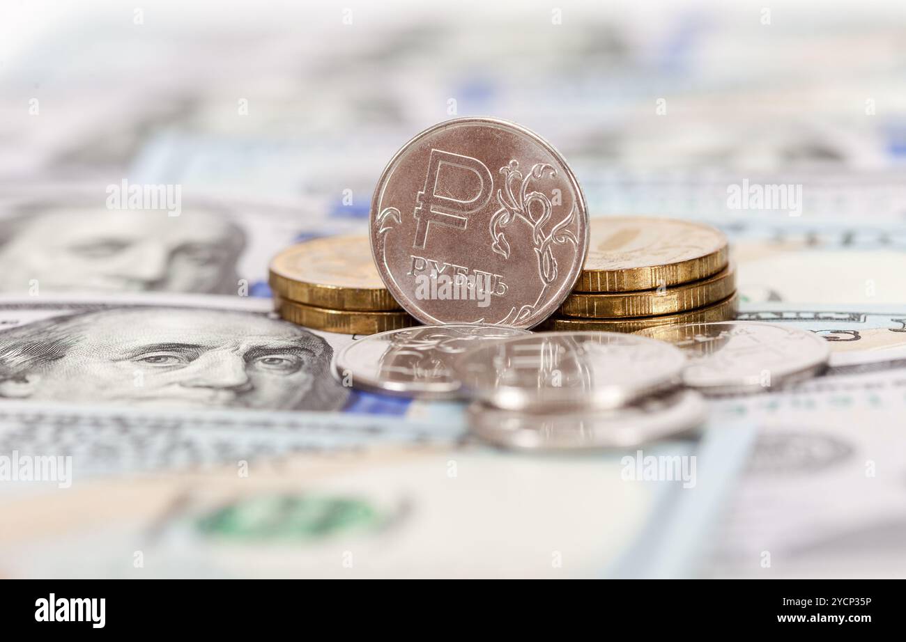 Russian rubles coins dollars hi-res stock photography and images - Alamy