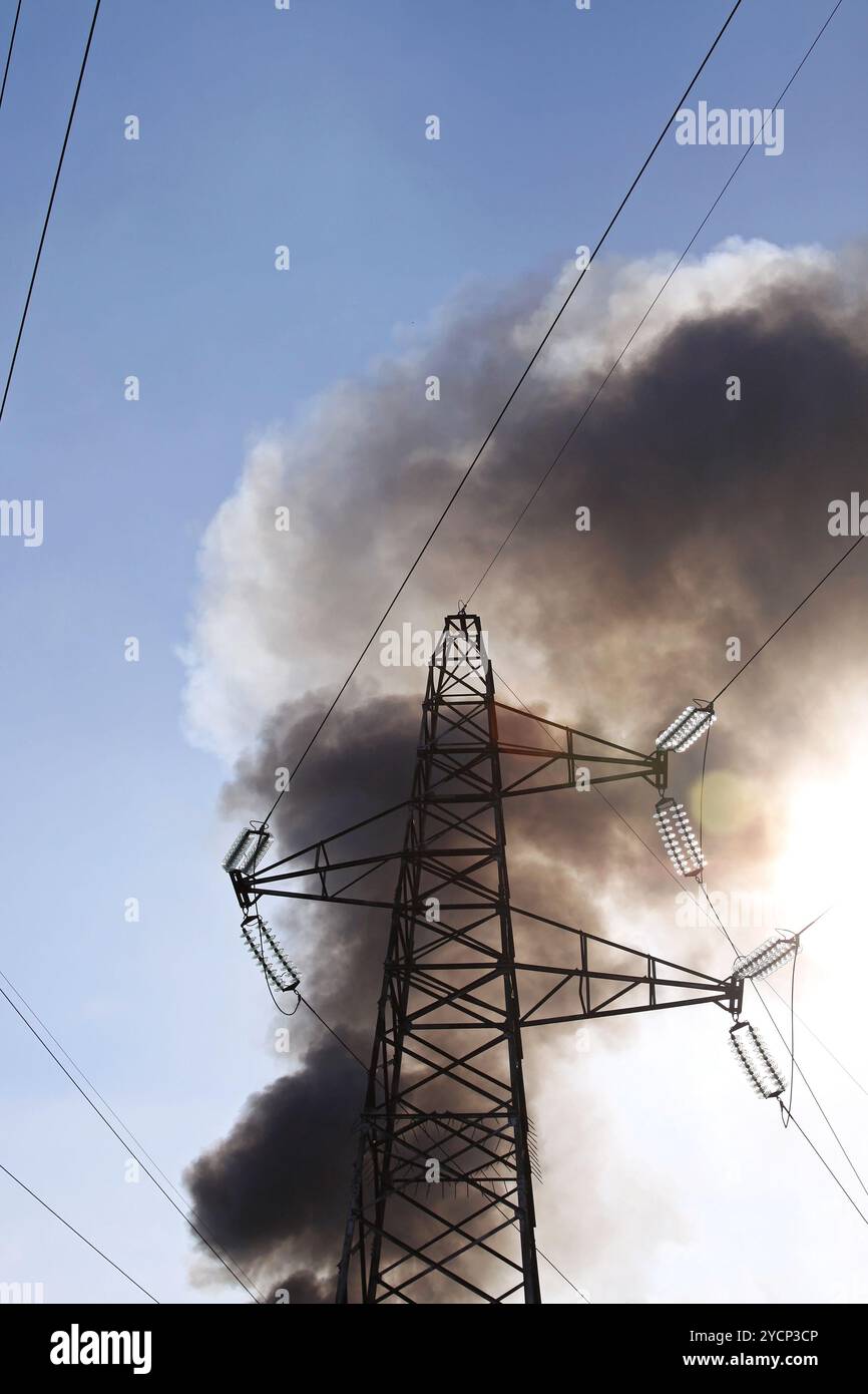 Transmission tower fire Stock Photo - Alamy