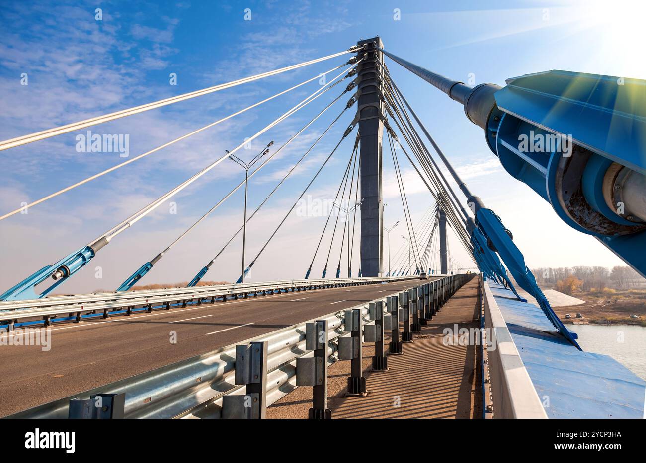 Cable bridge across the Samara River, Russia Stock Photo - Alamy