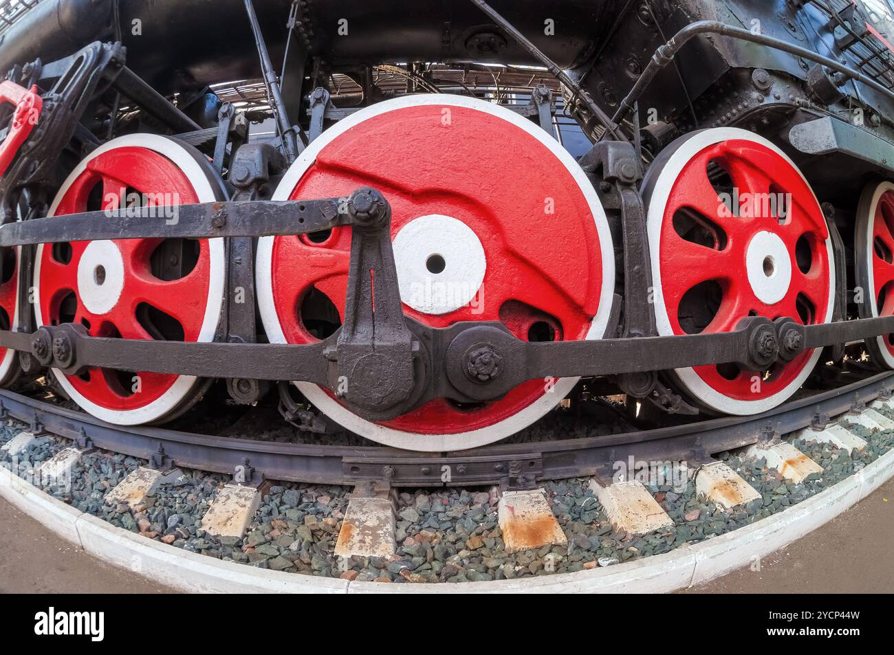 Old steam locomotive wheel and rods details Stock Photo - Alamy