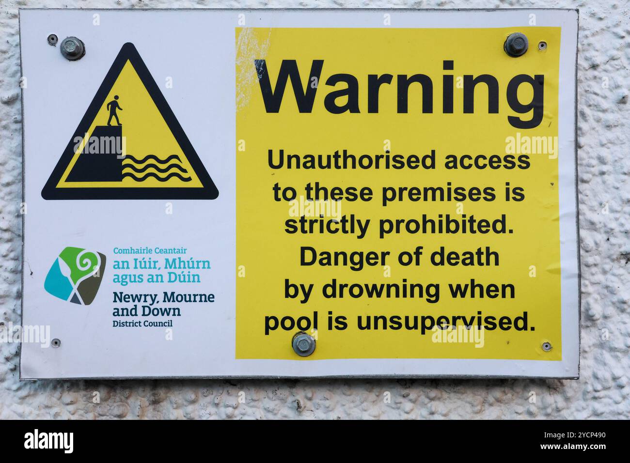 Drowning warning sign at The Rock Pool Newcastle, County Down a council ...