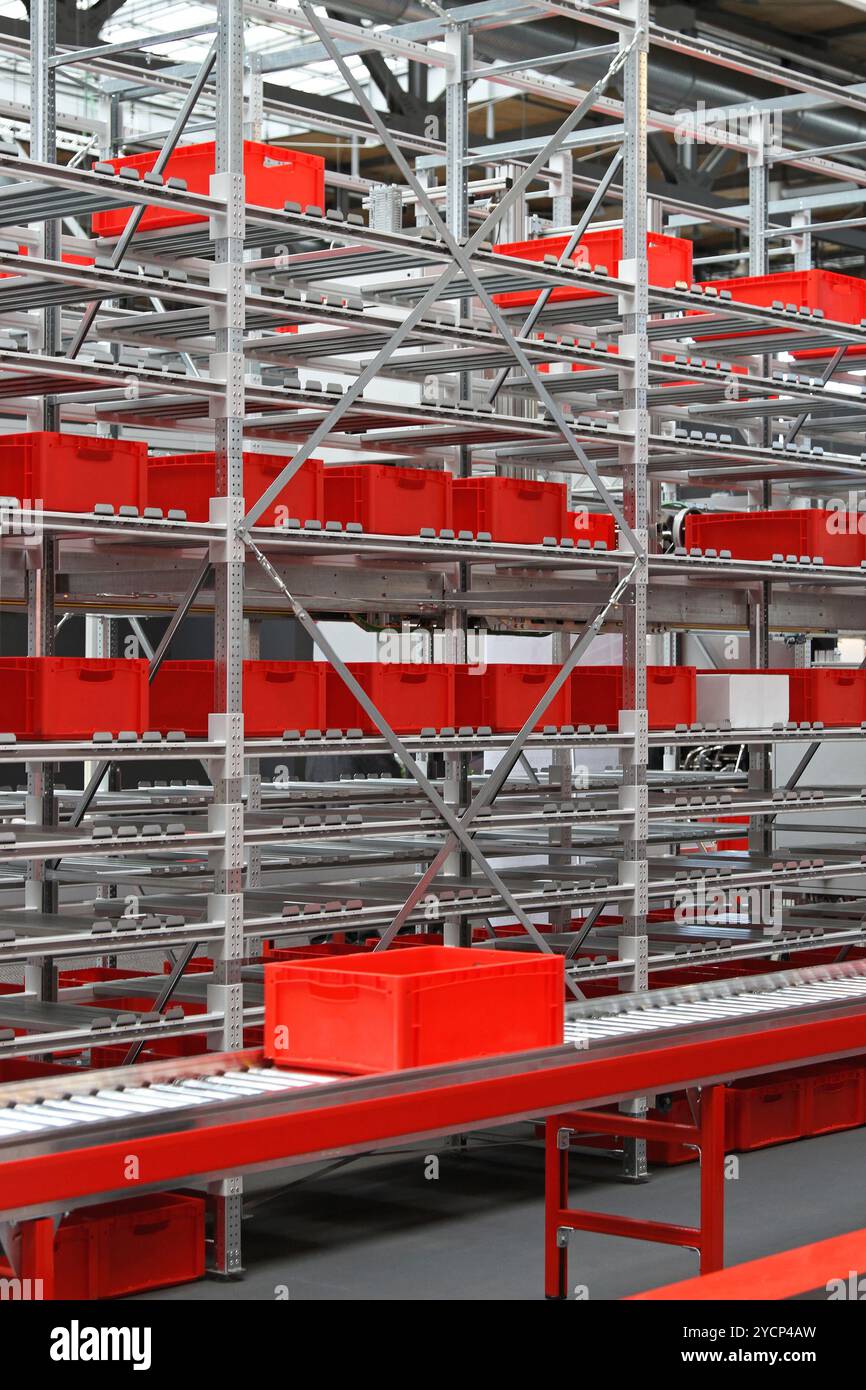 Red crates warehouse Stock Photo - Alamy