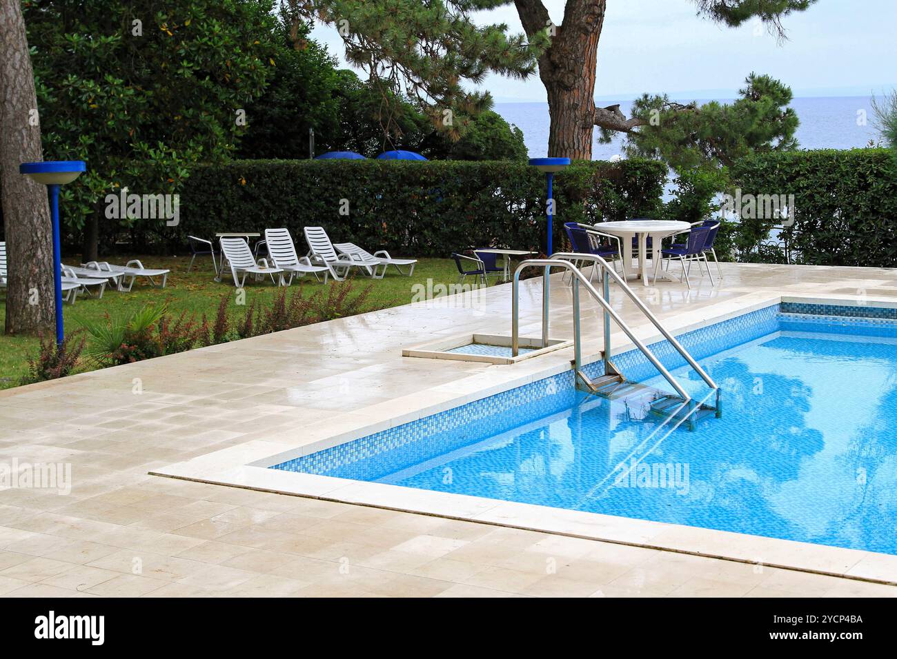 Outdoor swimming pool with sea view in Opatija Stock Photo - Alamy