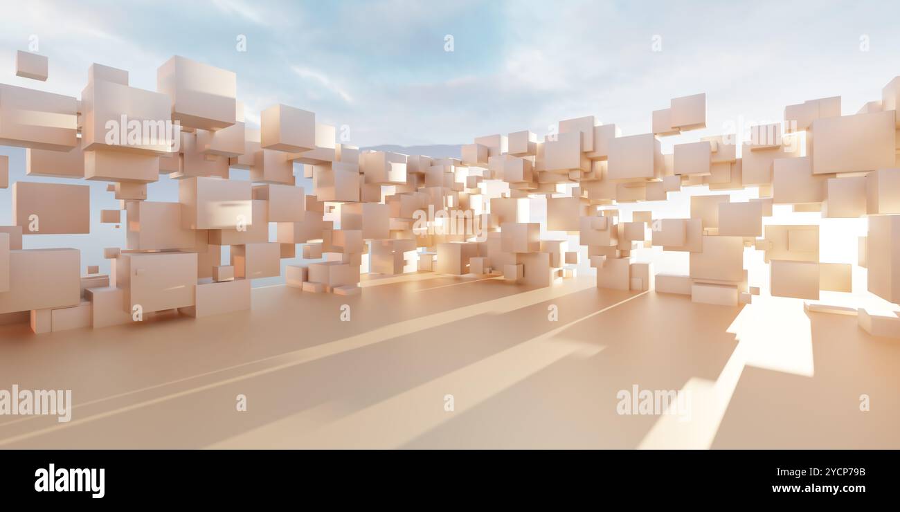Surreal Abstract Landscape with Floating Cubes Stock Photo - Alamy