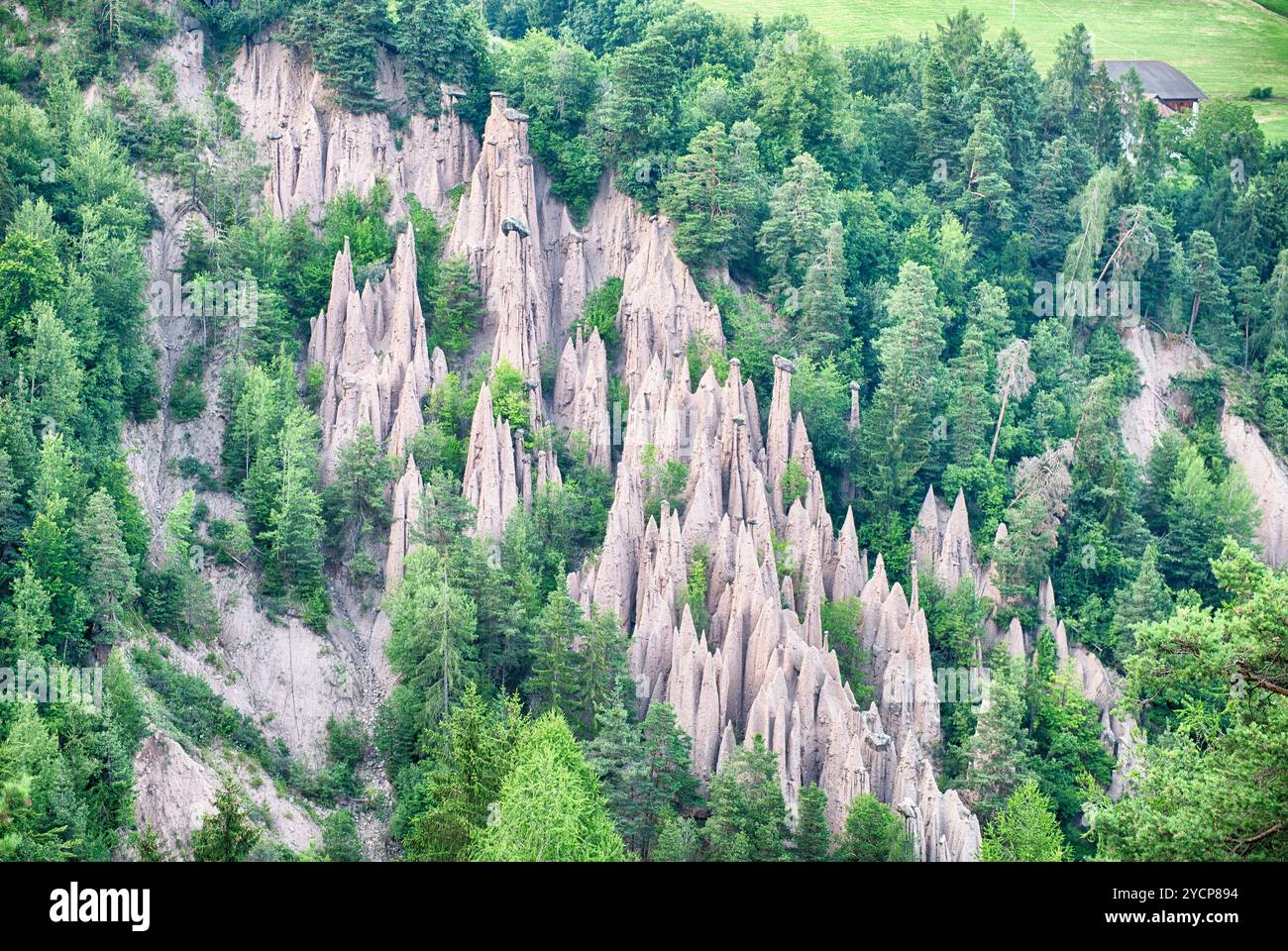 The amazing earth pyramids of Renon in South Tyrol, Italy, are towering ...