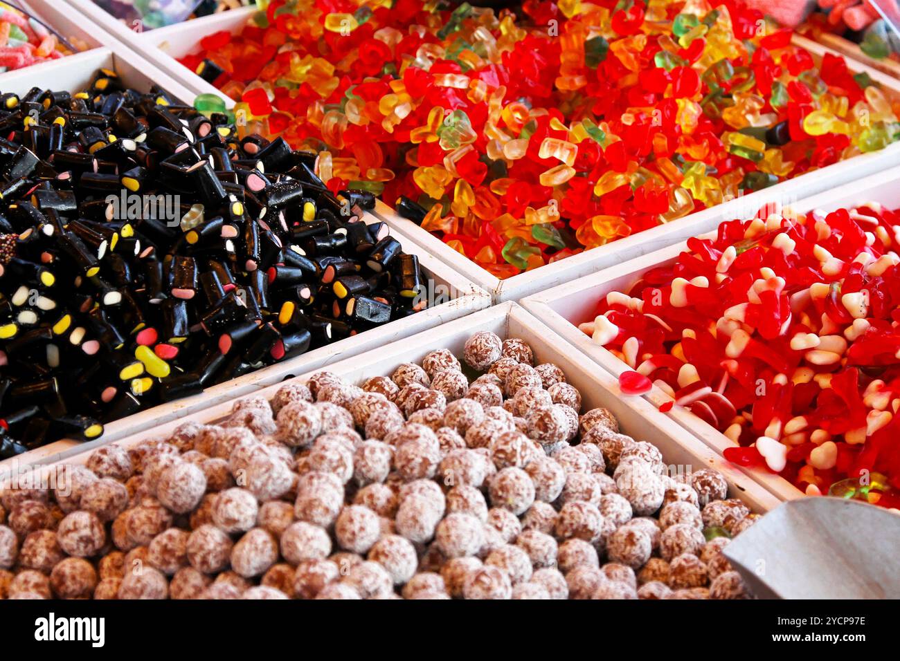 Big variety of gummy candies sold on market stall Stock Photo - Alamy