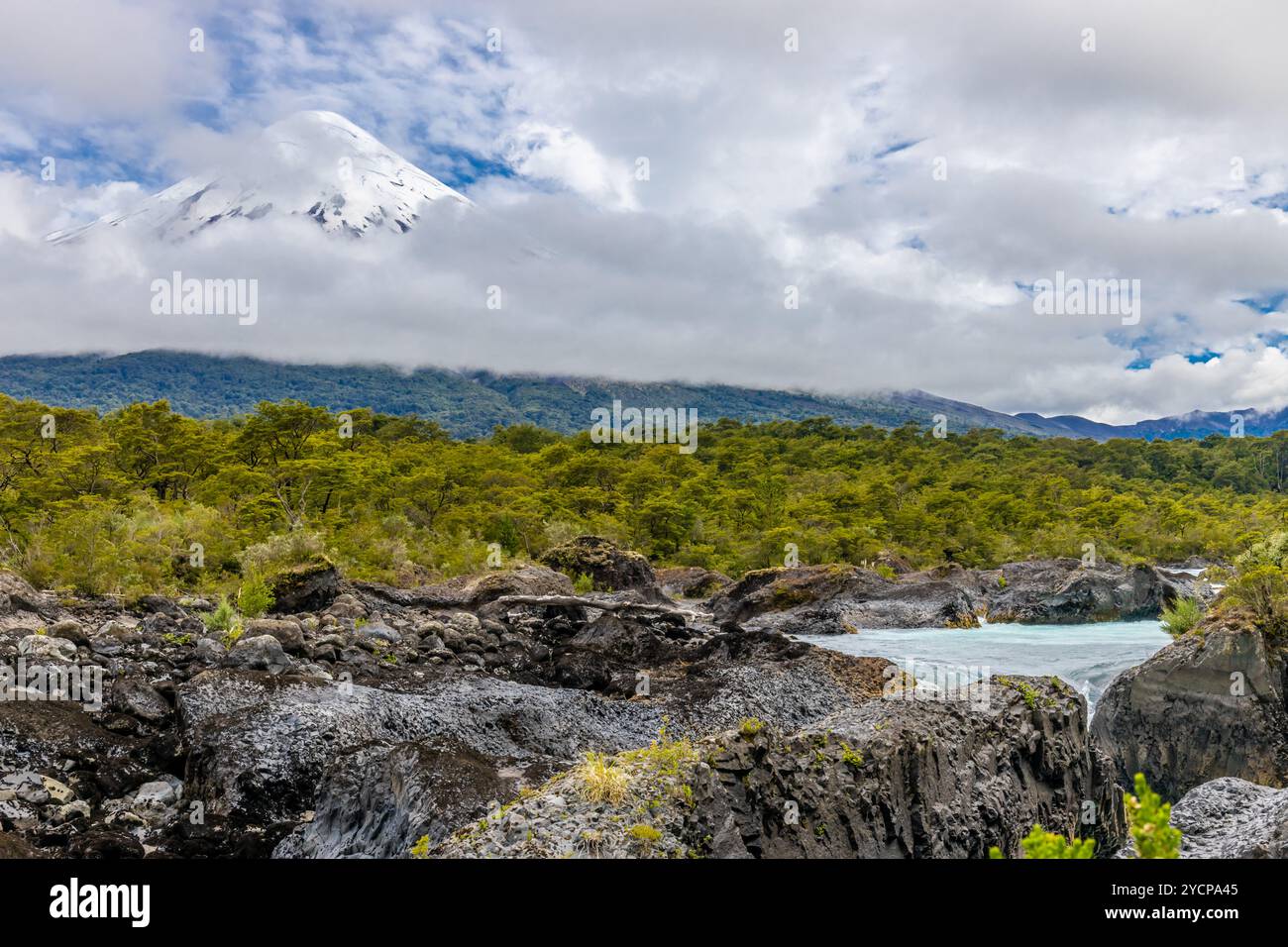 Osorno volcano in Chile. The ring of Fire volcano crater and lava on ...