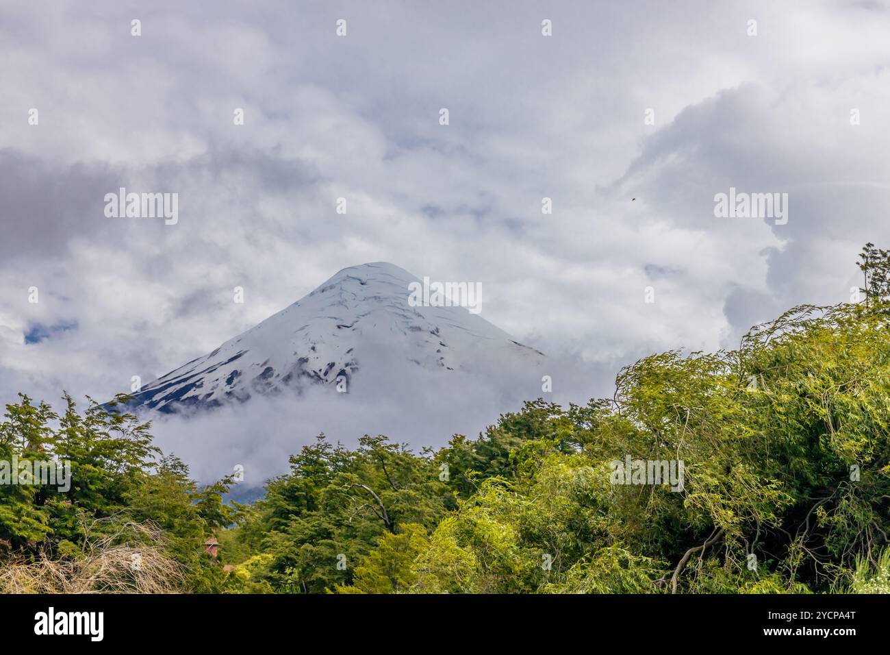 Osorno volcano in Chile. The ring of Fire volcano crater and lava on ...
