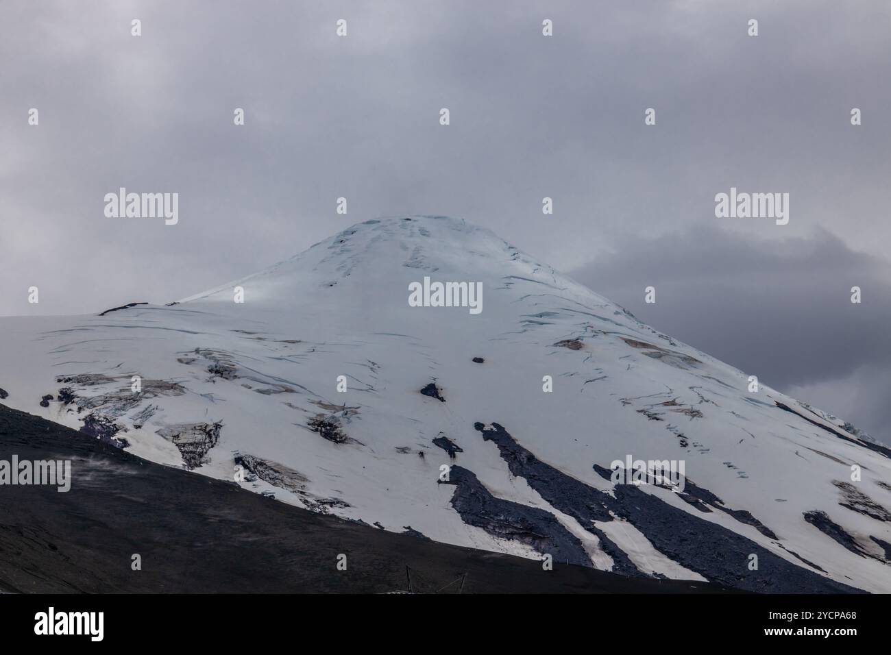Osorno volcano in Chile. The ring of Fire volcano crater and lava on ...