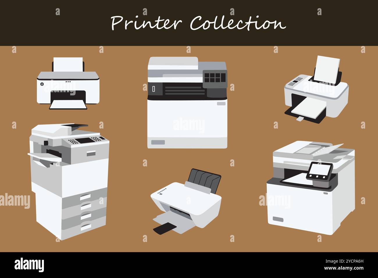 printer collection in different poses. Vector illustration Stock Vector ...