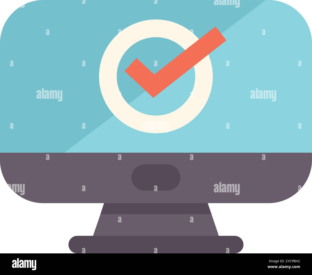 Desktop computer monitor is displaying a check mark icon, indicating a successful operation or ...