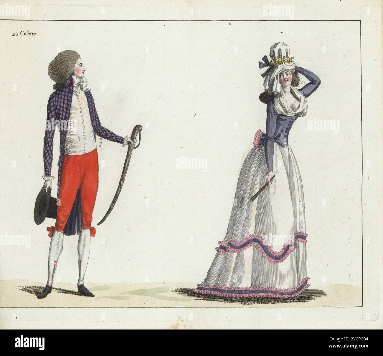 French Revolutionary dandy in checkered violet coat, batiste cravatte ...